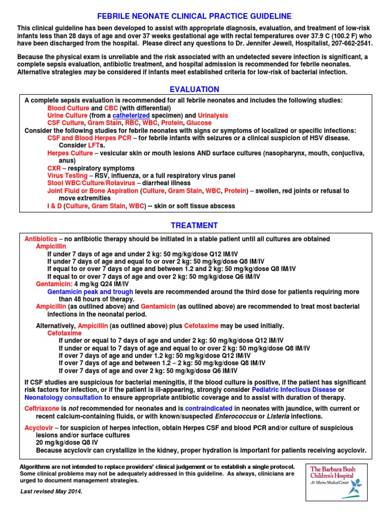 Febrile Neonate Clinical Practice Guideline: Catheterized | PDF ...