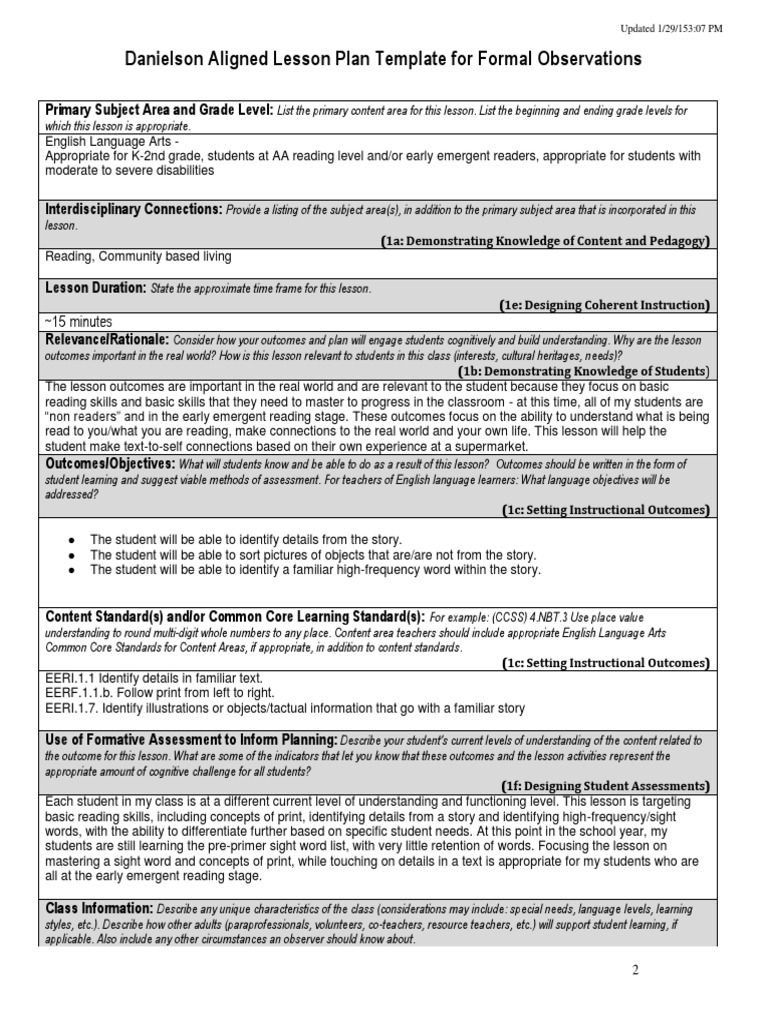 Aligned Lesson Plan for K-2 Reading Skills | PDF | Educational ...