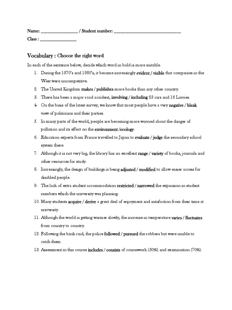 Vocabulary Word Choice Exercise | PDF | Social Science | Foreign ...
