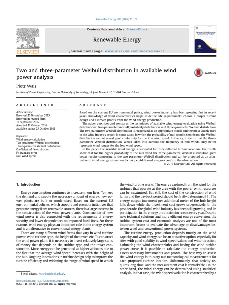 Two and Three-Parameter Weibull Distribution in Available Wind Power ...