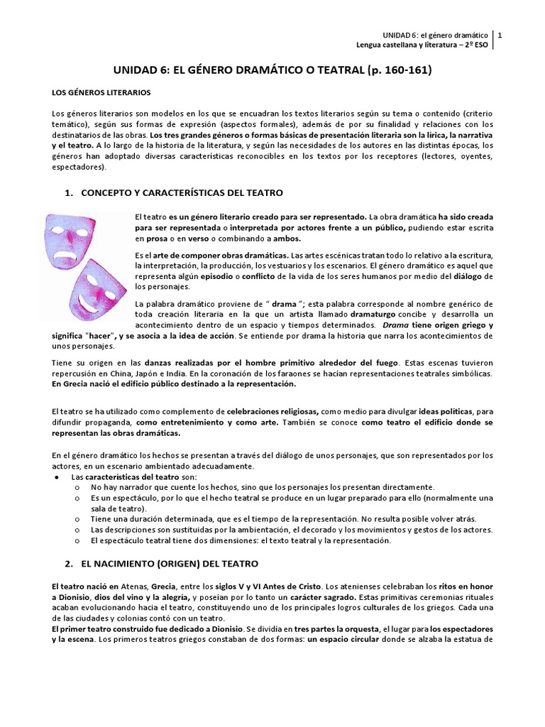 Unidad 6. El Género Teatral o Dramático | PDF | Teatro | Tragedia griega