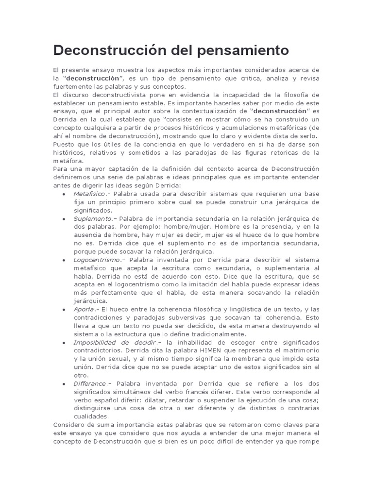 Deconstrucción Del Pensamiento | PDF | Deconstruccion | Jacques Derrida