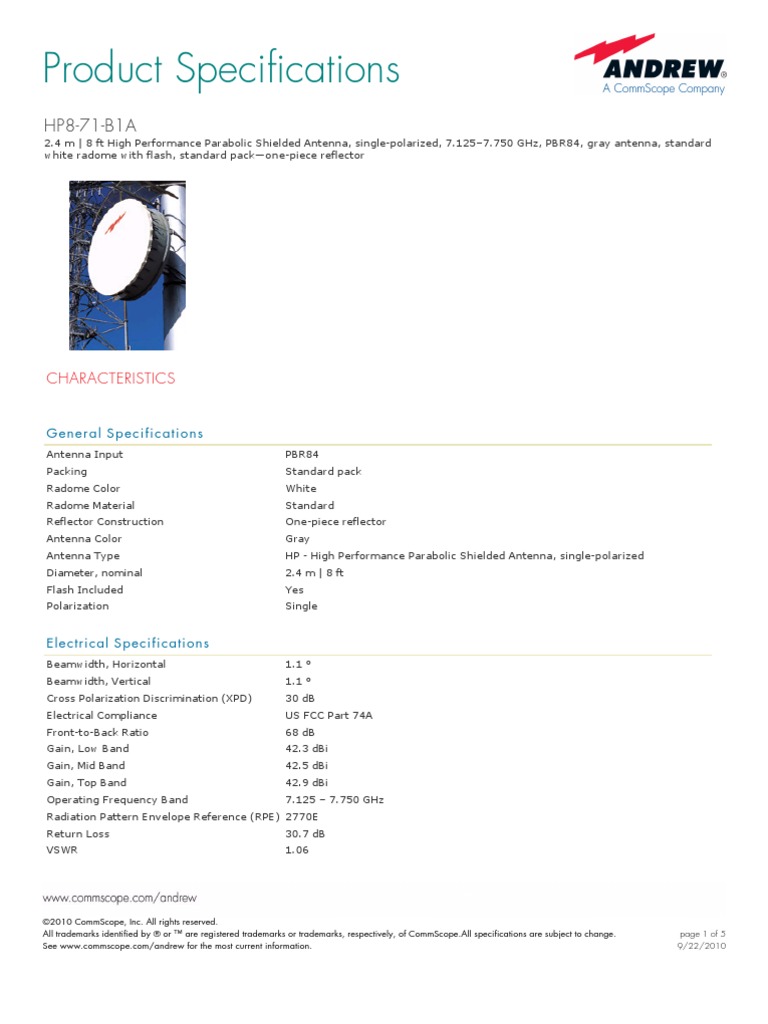 HP8 71 B1A Antenna Spec | PDF | Antenna (Radio) | Telecommunications ...