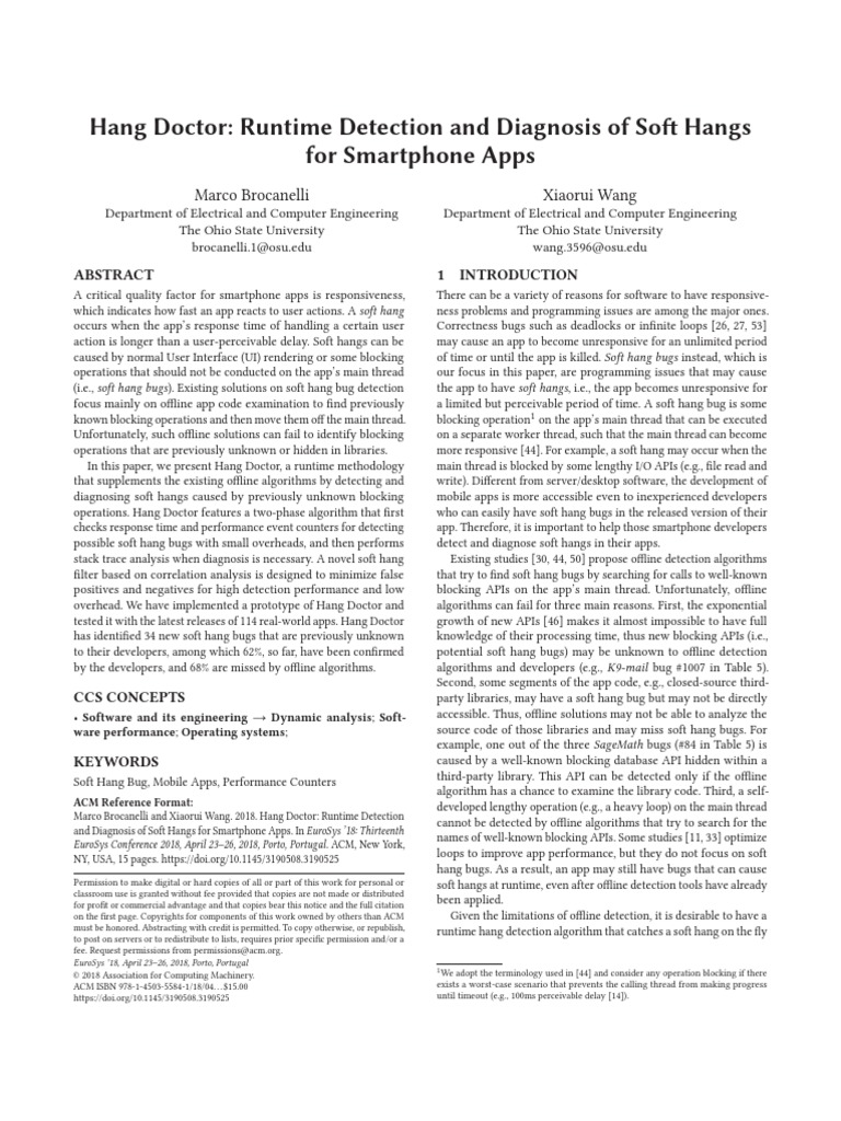 Hang Doctor - Runtime Detection and Diagnosis of Soft Hangs For ...