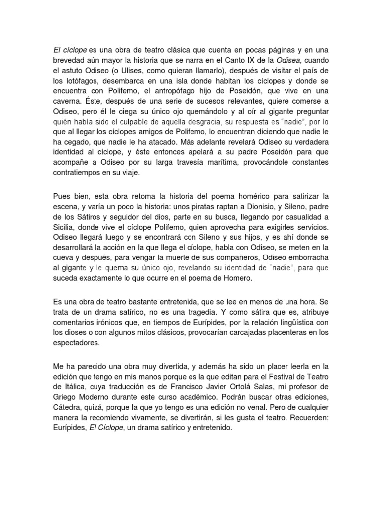 El Cíclope | PDF | Religión Griega Antigua | Mitología griega