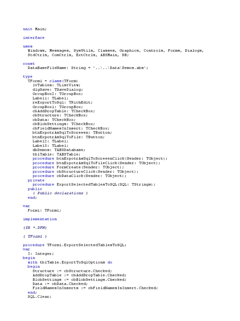 Export Sql Delphi Source Code Pdf String Computer Science Sql 
