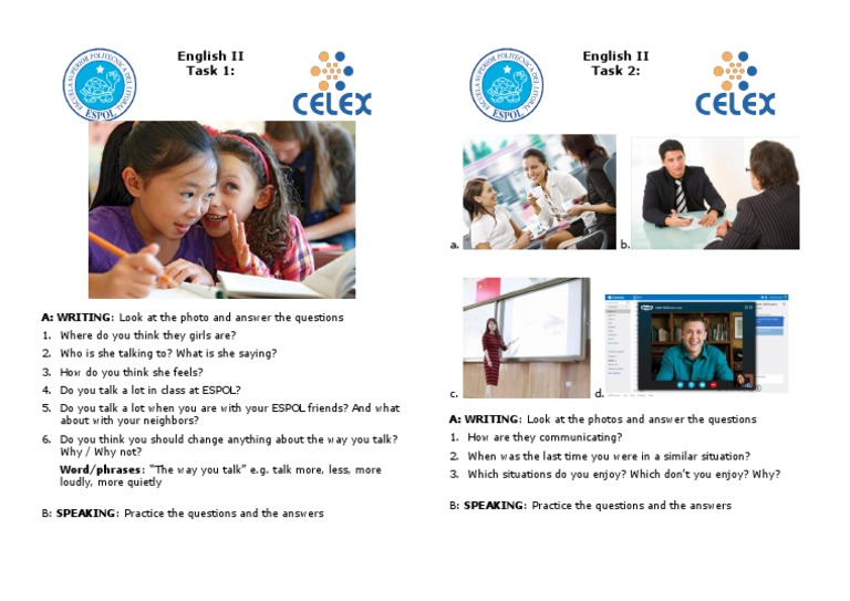 English II Task 1: English II Task 2:: A: WRITING: Look at The Photo ...