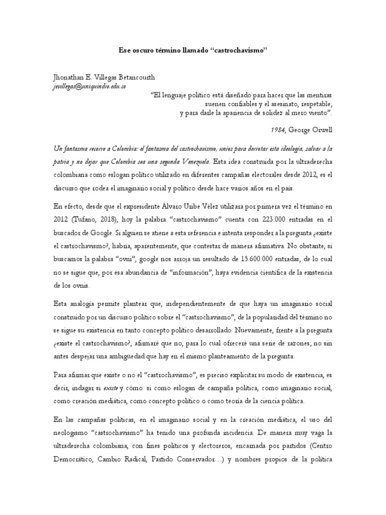 Ese Oscuro Término Llamado Castrochavismo | PDF | Colombia | Democracia