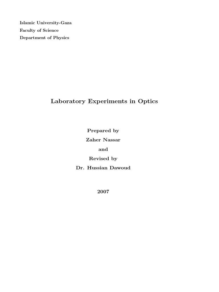 Laboratory Experiment in Optics - Tex | PDF | Diffraction | Interferometry