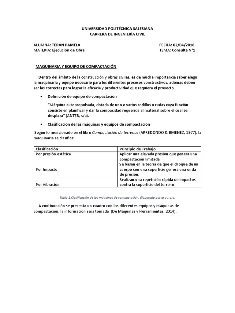 Deber n1 (Maquinaria y Equipo de Compactacion) | PDF | Ingeniero civil | Science