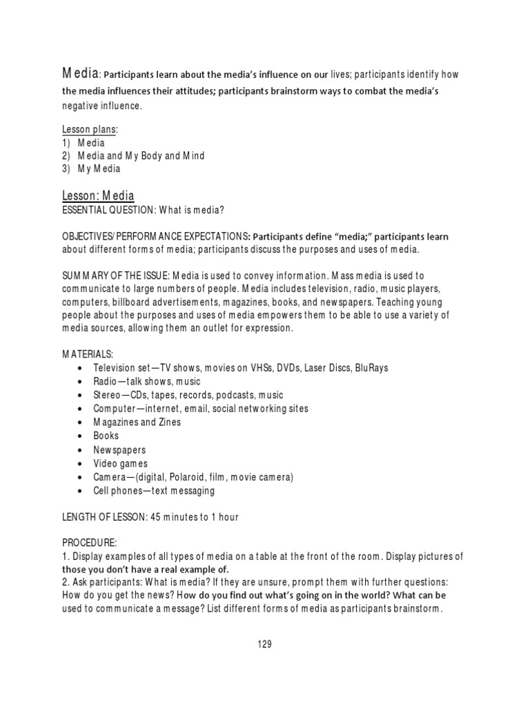 The Media-Lesson Plan | PDF | Mass Media | Television