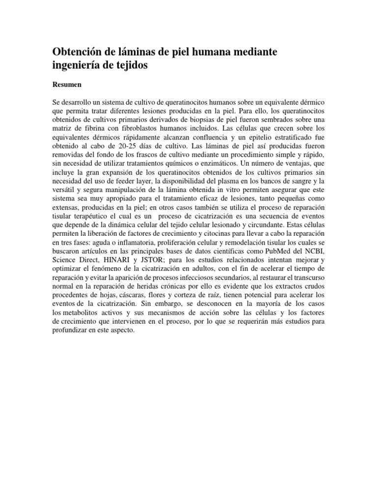 Obtención de Láminas de Piel Humana Mediante Ingeniería de Tejidos | PDF