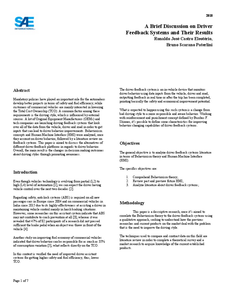 Driver Feedback Systems Analysis | PDF | Reinforcement | Classical ...
