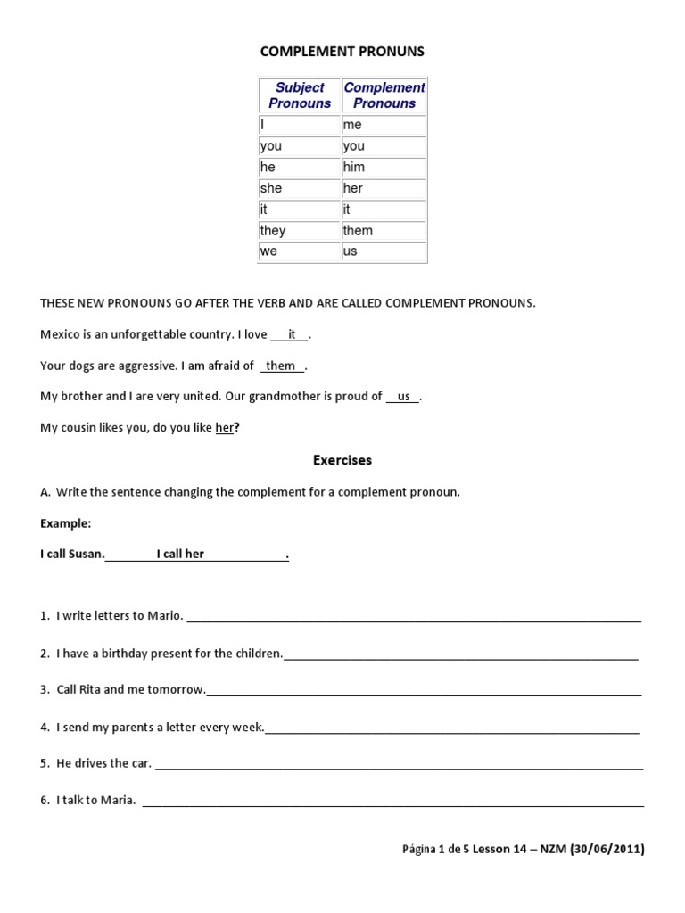 Clase#14 COMPLEMENT PRONOUNS | PDF | Syntax | Grammar