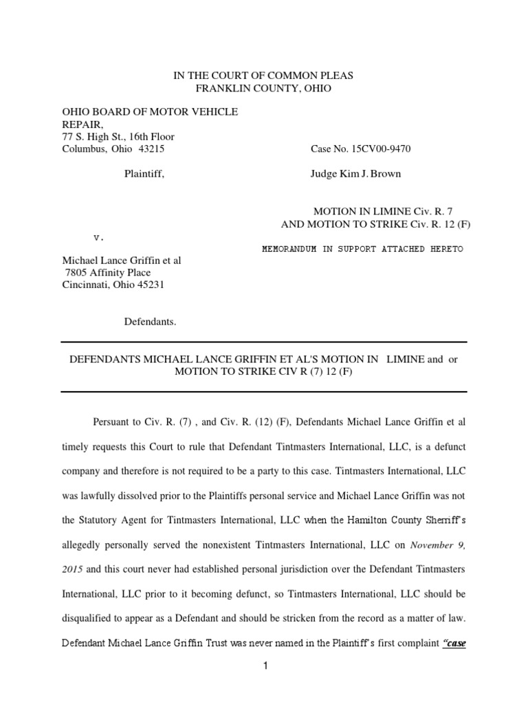 Defendants Motion in Limine | PDF | Summary Judgment | Complaint