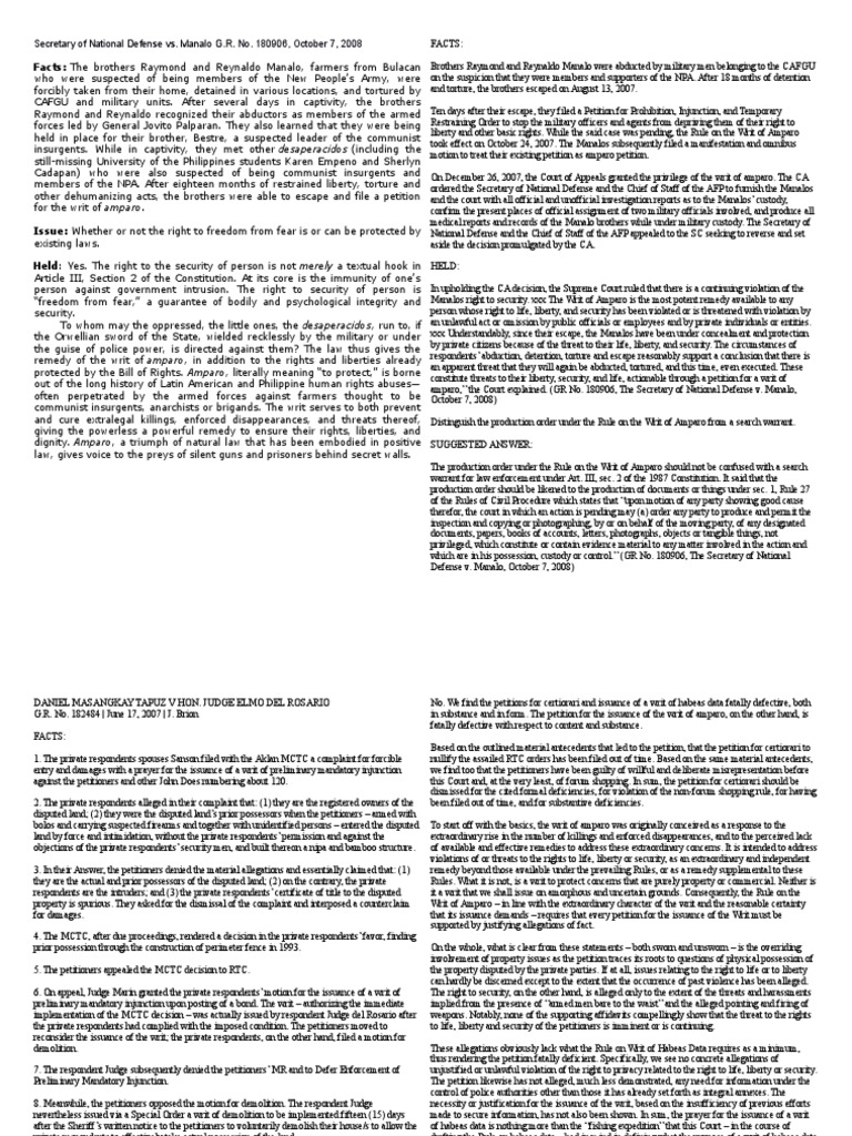 WRIT-Of-AMPARO Case Digest | PDF | Habeas Corpus | Writ