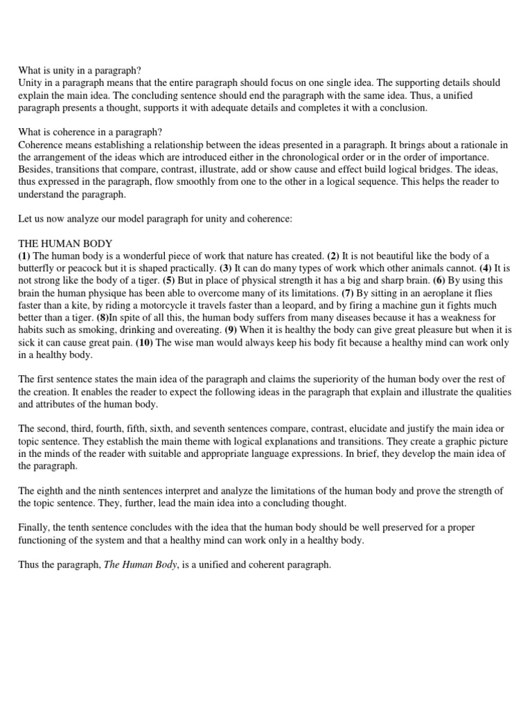 What is Unity in a Paragraph | Paragraph | Human