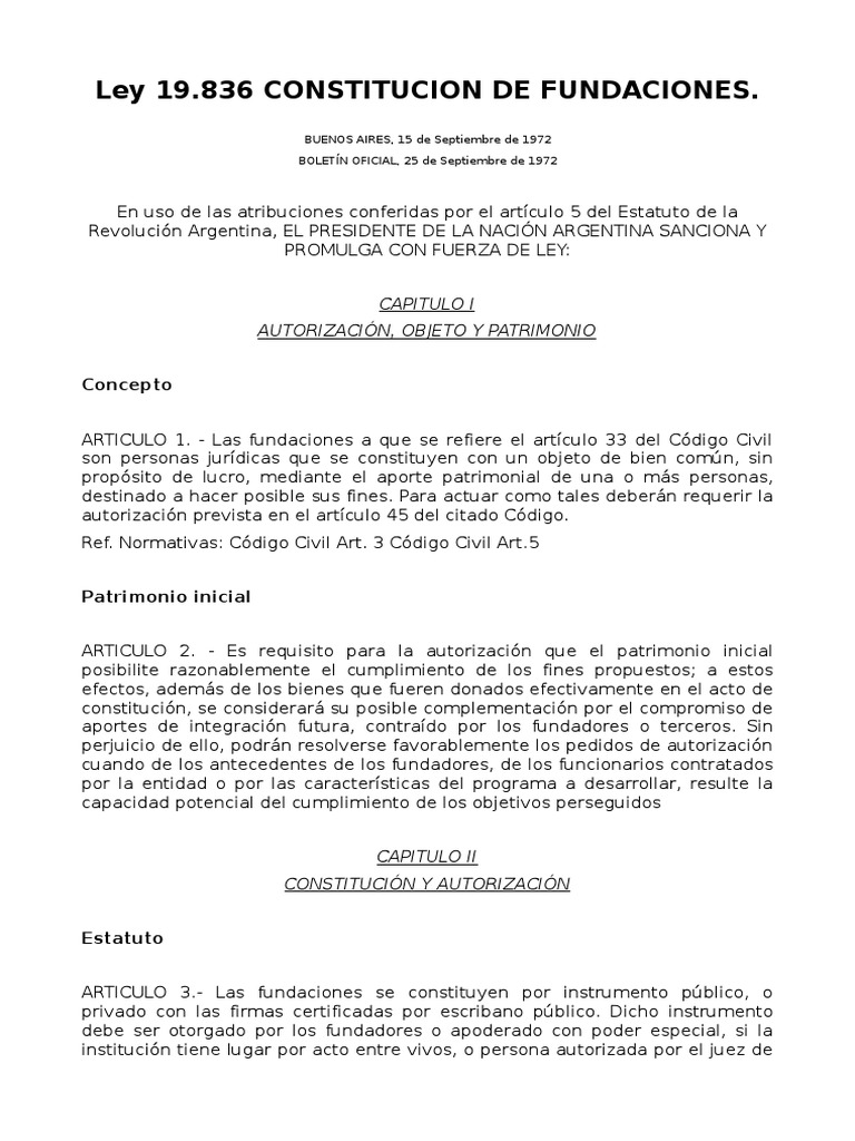 Fundaciones - Ley 19.836 | PDF | Fundación (sin fines de lucro) | Sociedad de responsabilidad ...