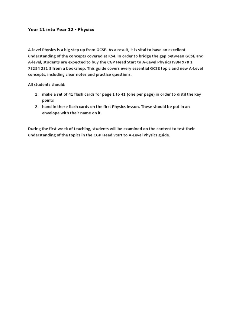 Year 11 Into Year 12 - Physics | PDF