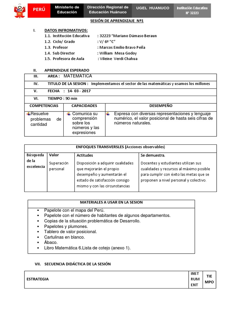 Sesión de Aprendizaje Matematica | PDF | Aprendizaje | Maestros