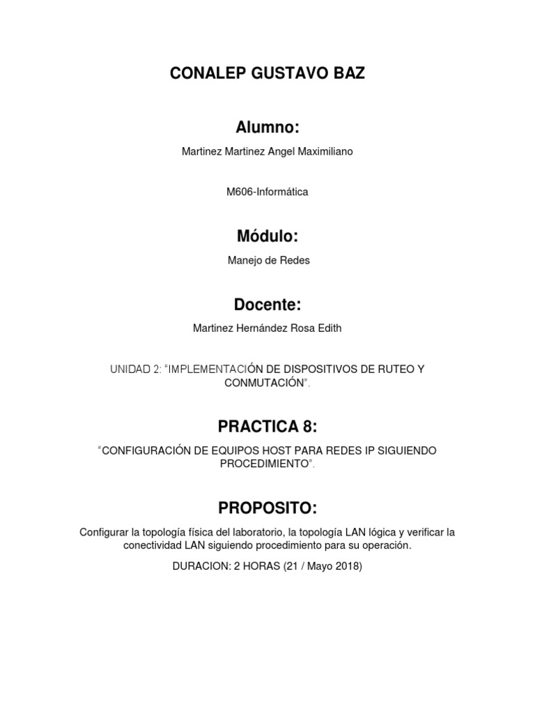 Practica 8: Configuración de Equipos Host para Redes Ip Siguiendo ...