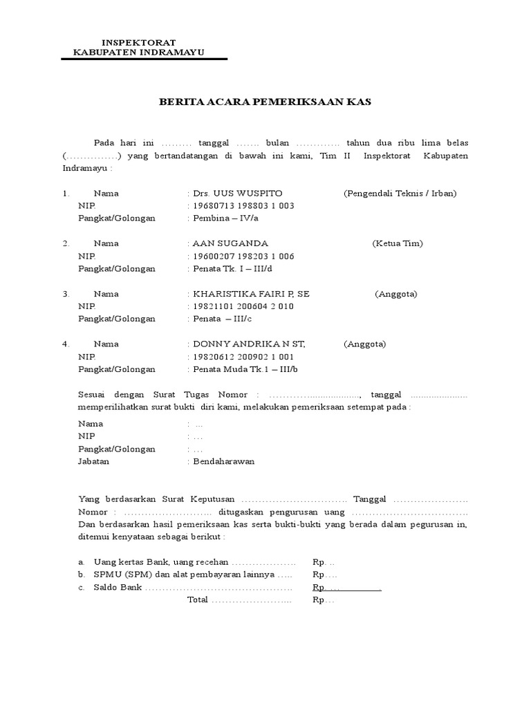 Contoh Blanko Bap Penutupan Kas Tim II Irban 1 2015 | PDF