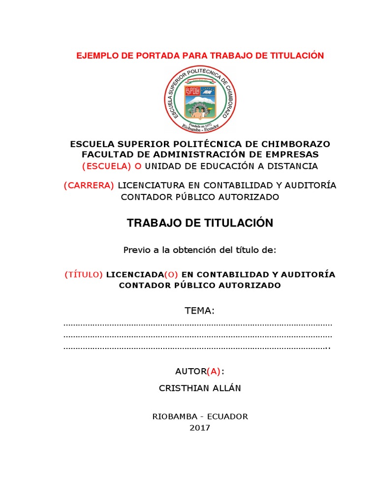 Formato Para Presentación De Trabajo De Titulación Fade Pdf