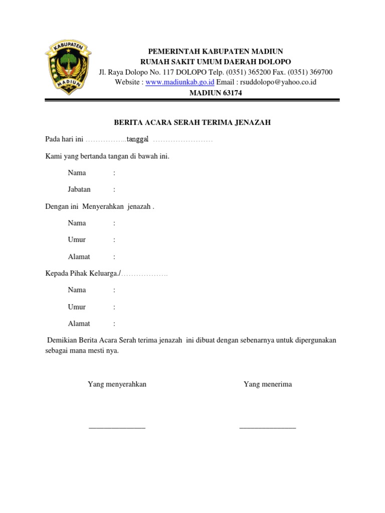 Berita Acara Serah Terima JENAZAH | PDF