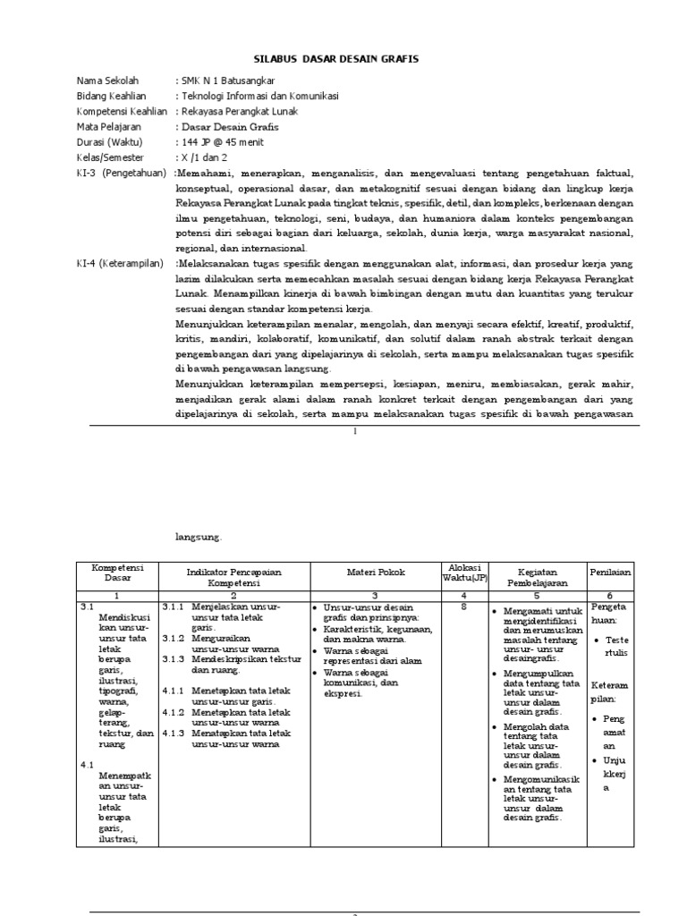 Silabus Dasar Desain Grafis | PDF