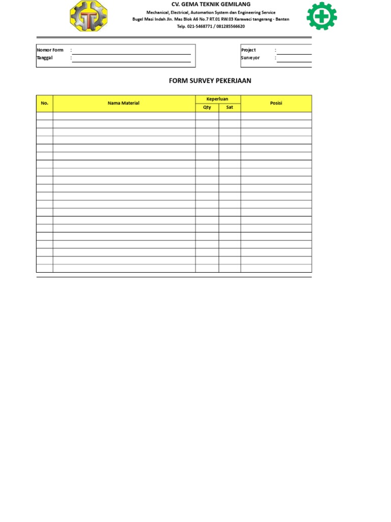Form Survey Pekerjaan CV. Gema Teknik | PDF