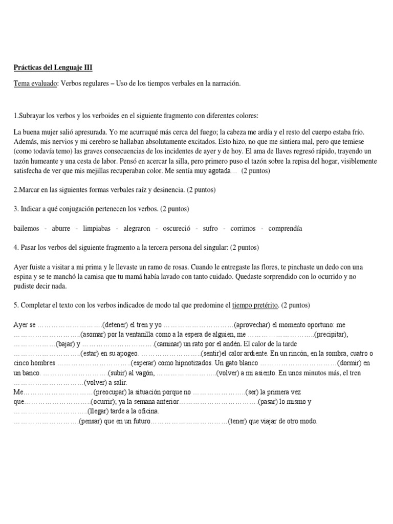 Verbos - Evaluación 3ro 2018 | PDF | Artes del Lenguaje y Comunicación