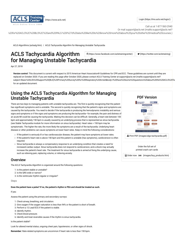 ACLS Tachycardia Algorithm for Managing Unstable Tachycardia ...