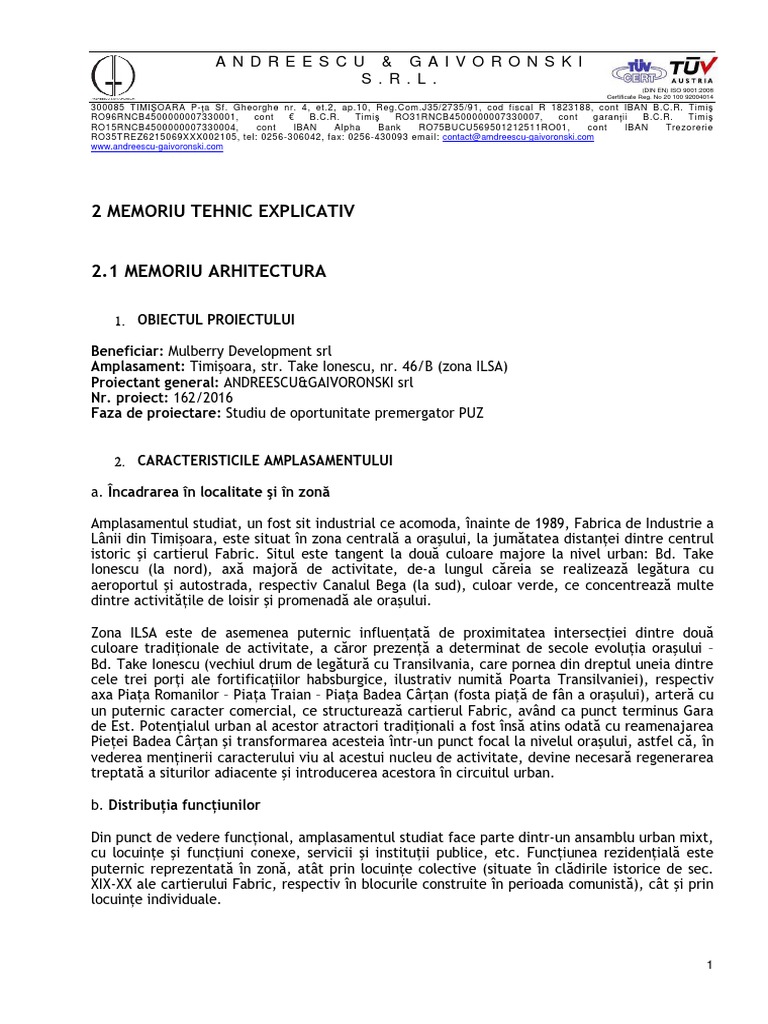 4 PS - 2 Memoriu Tehnic Explicativ | PDF