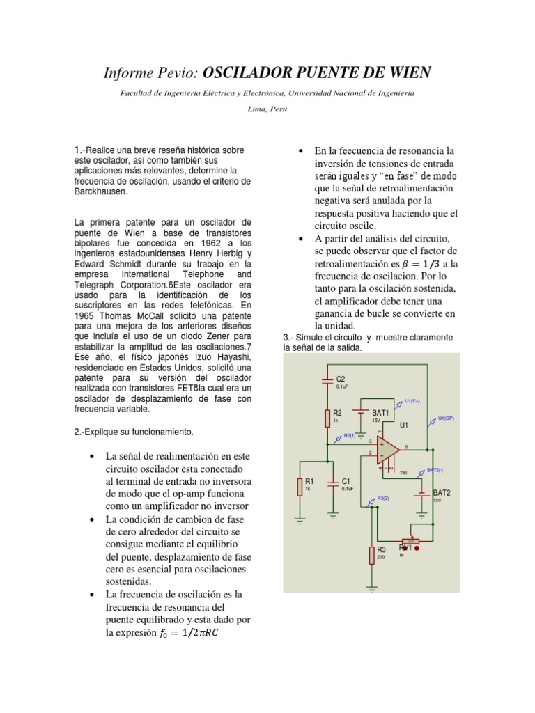 Oscilador Wien | PDF | Electrónica | Ingenieria Eléctrica