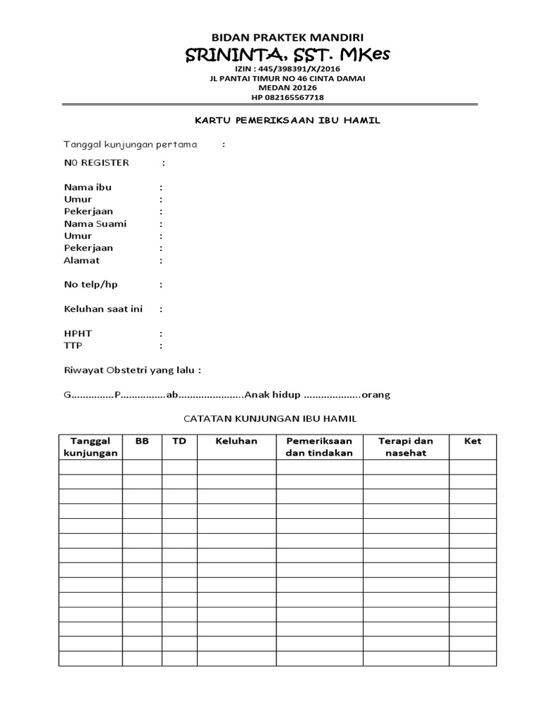 Form Kartu Ibu Hamil | PDF