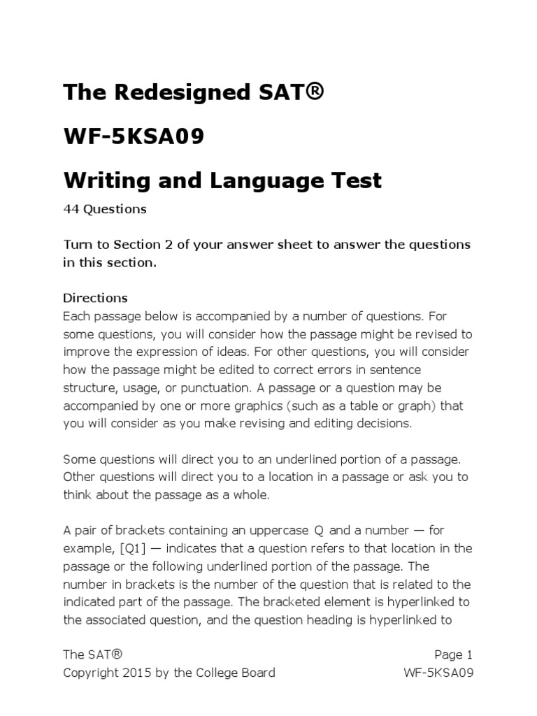 Sat Practice Test 1 Writing and Language Assistive Technology | PDF ...