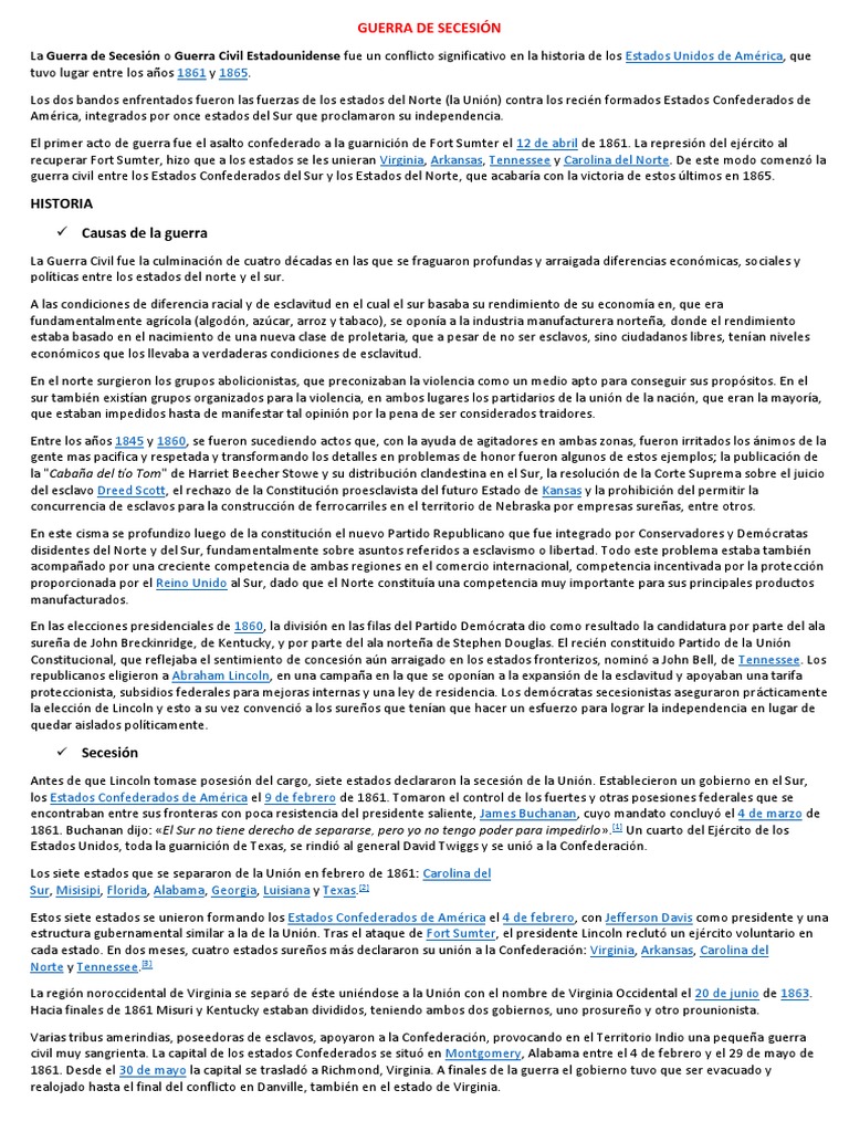 Resumen de la Guerra de Secesión | PDF | Guerra civil americana ...