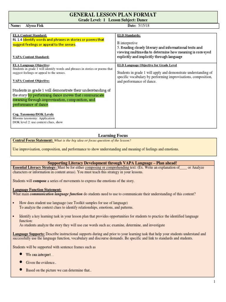 Vapa Lesson Plan Format 18 | PDF | Educational Assessment | Change