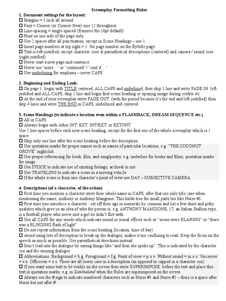Screenplay Formatting Rules | PDF | Screenplay | Bracket