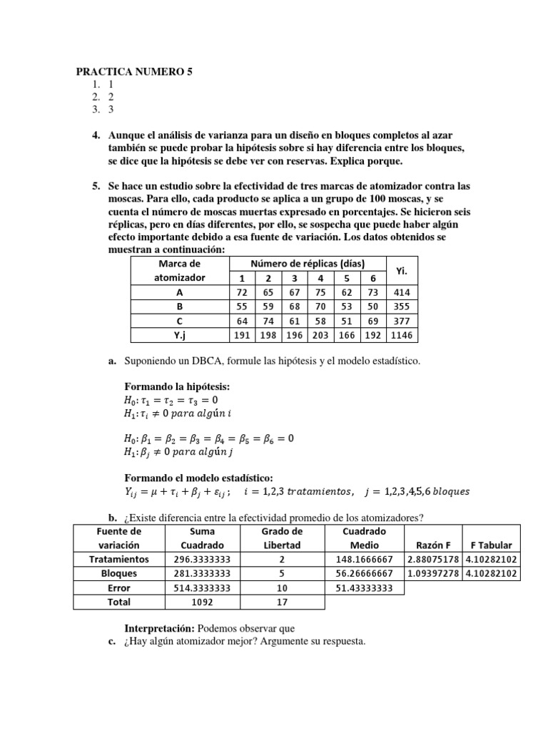 Aunque El Analisis de Varianza para Un Diseno en Bloques Completos Al Azar Tambien Se Puede ...