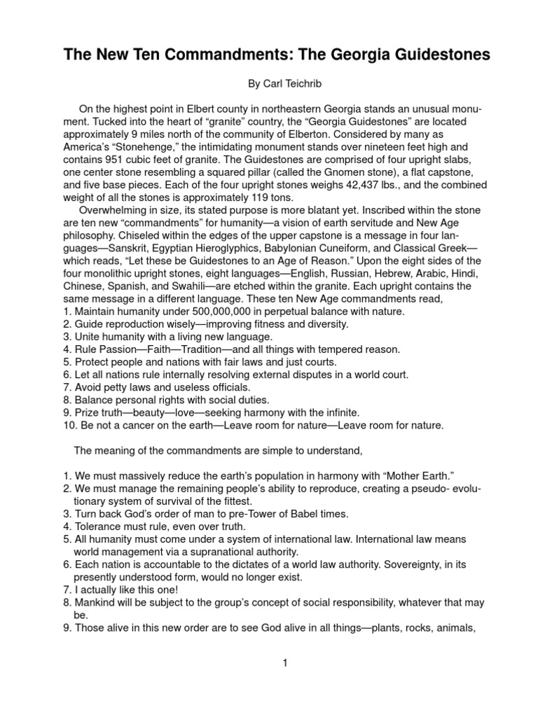 The New Ten Commandments The Georgia Guide Stones | PDF