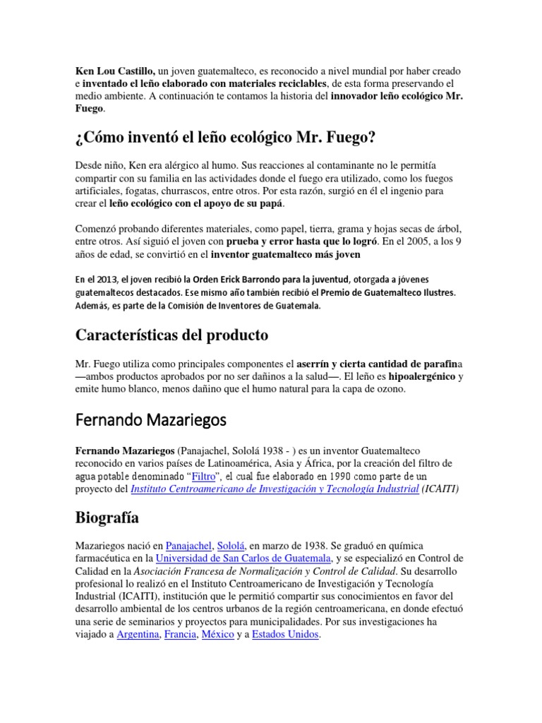 Ken Lou Castillo y su invento Mr. Fuego | PDF | Guatemala | Agua potable