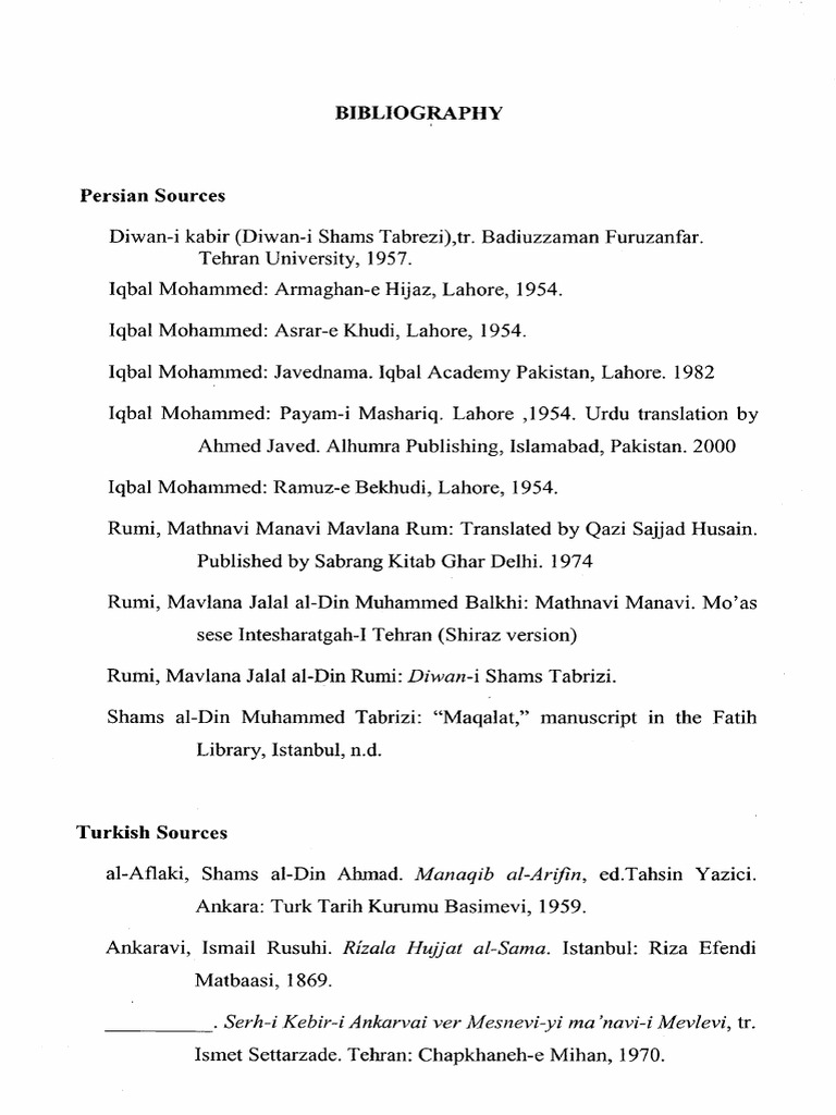Bibliography of Persian and Turkish Primary Sources | PDF | Sufism | Rumi