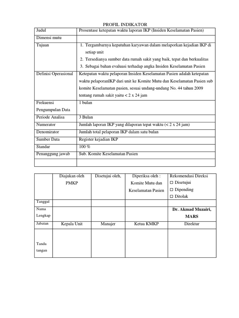 Pengajuan Indikator Mutu Unit RM Baru | PDF