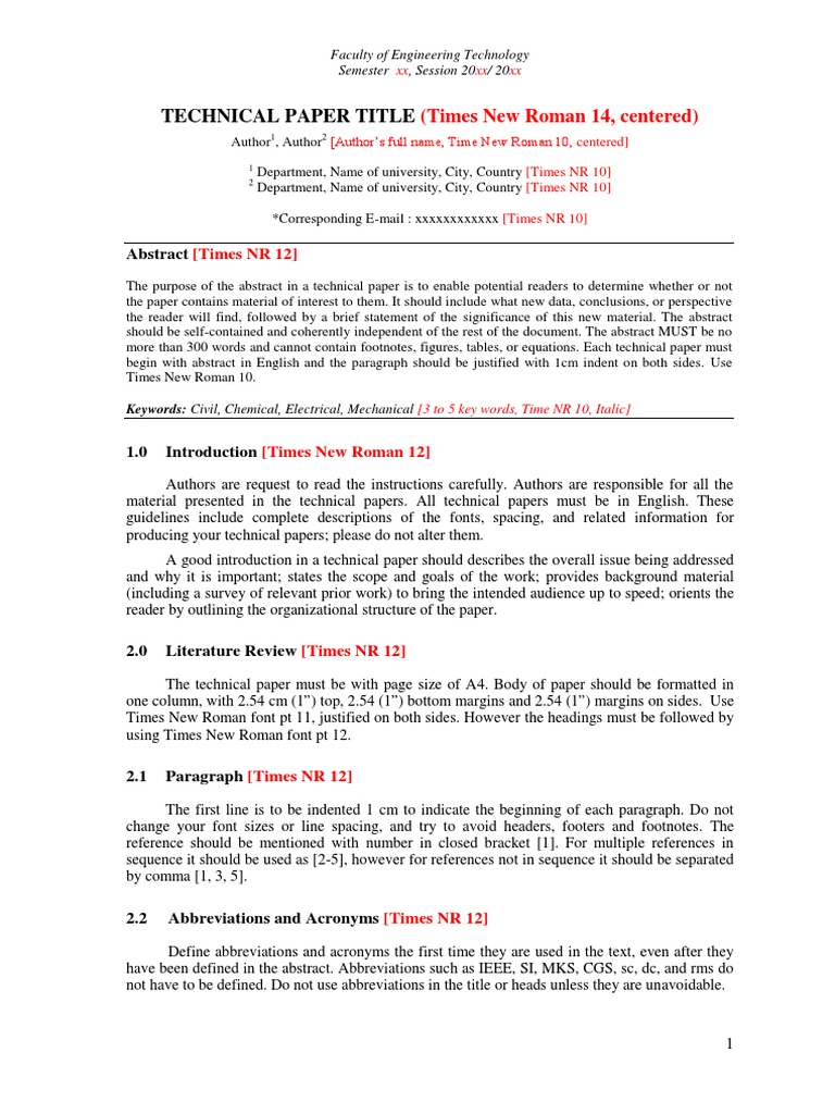 Technical Paper Format | Download Free PDF | Citation | Typefaces