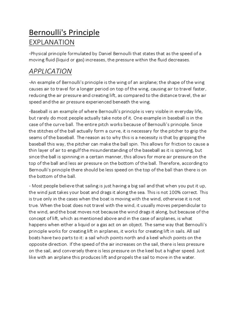 Bernoulli's Principle: Explanation | PDF