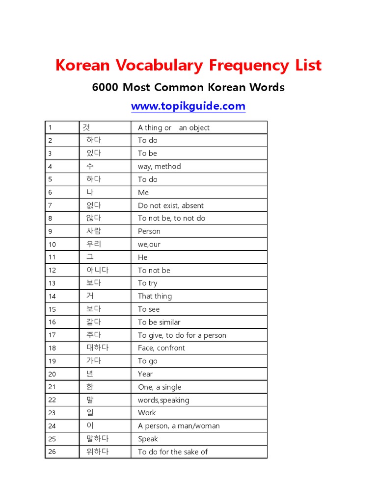 6000 Most Common Korean Words | PDF