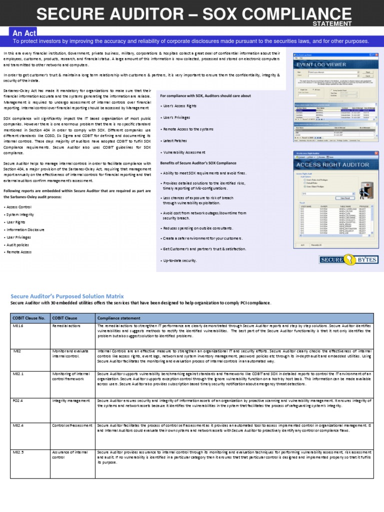 Secure Auditor's SOX Compliance Overview | PDF | Internal Control ...
