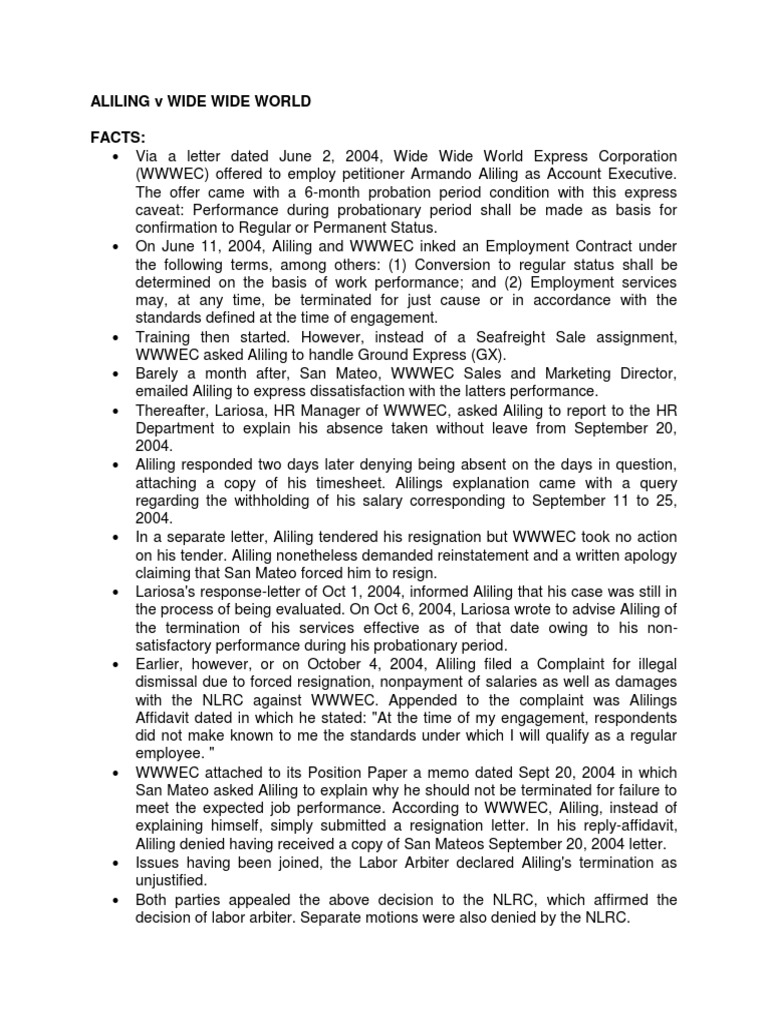 Aliling V Wide Wide World | PDF | Employment | Labour Law