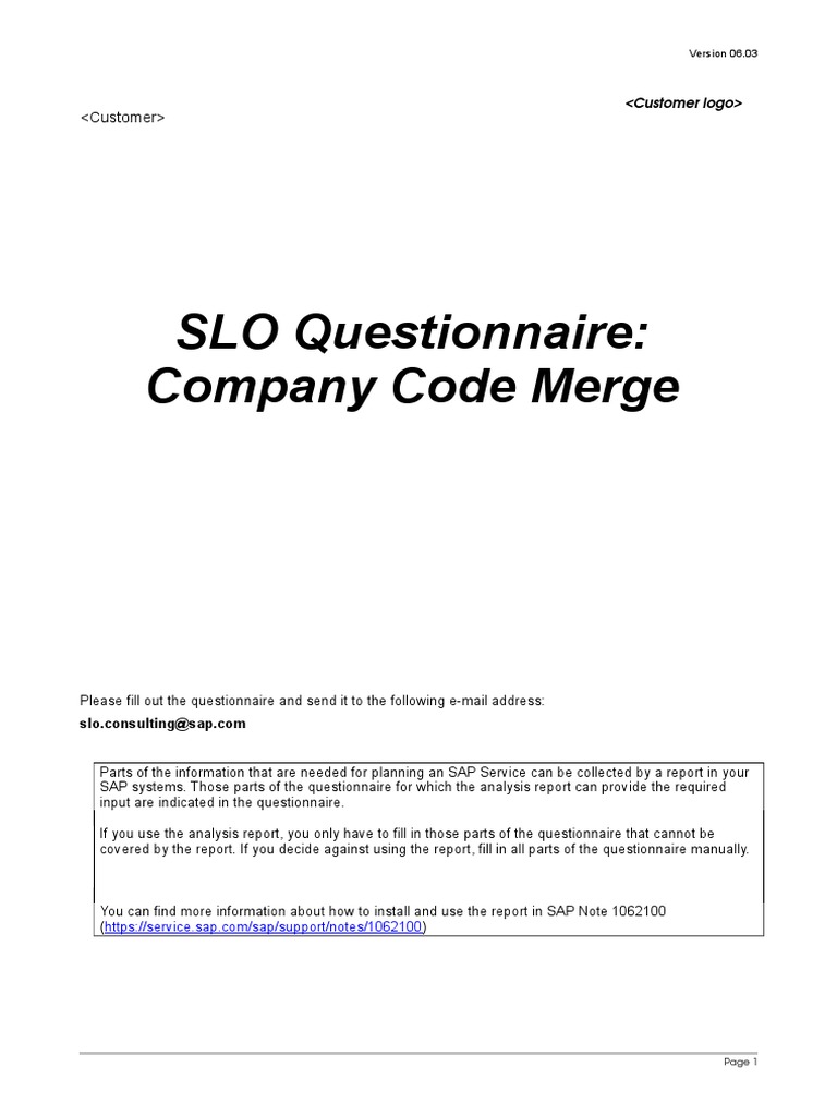 SAP Company Code Merge Questionnaire | PDF | Mergers And Acquisitions ...